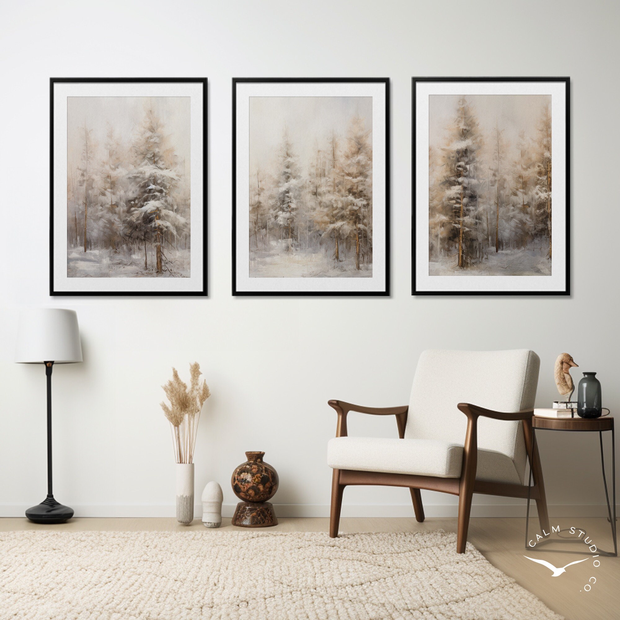 Winter Forest Artful Print, Pine Forest Set of 3 Prints, Christmas ...