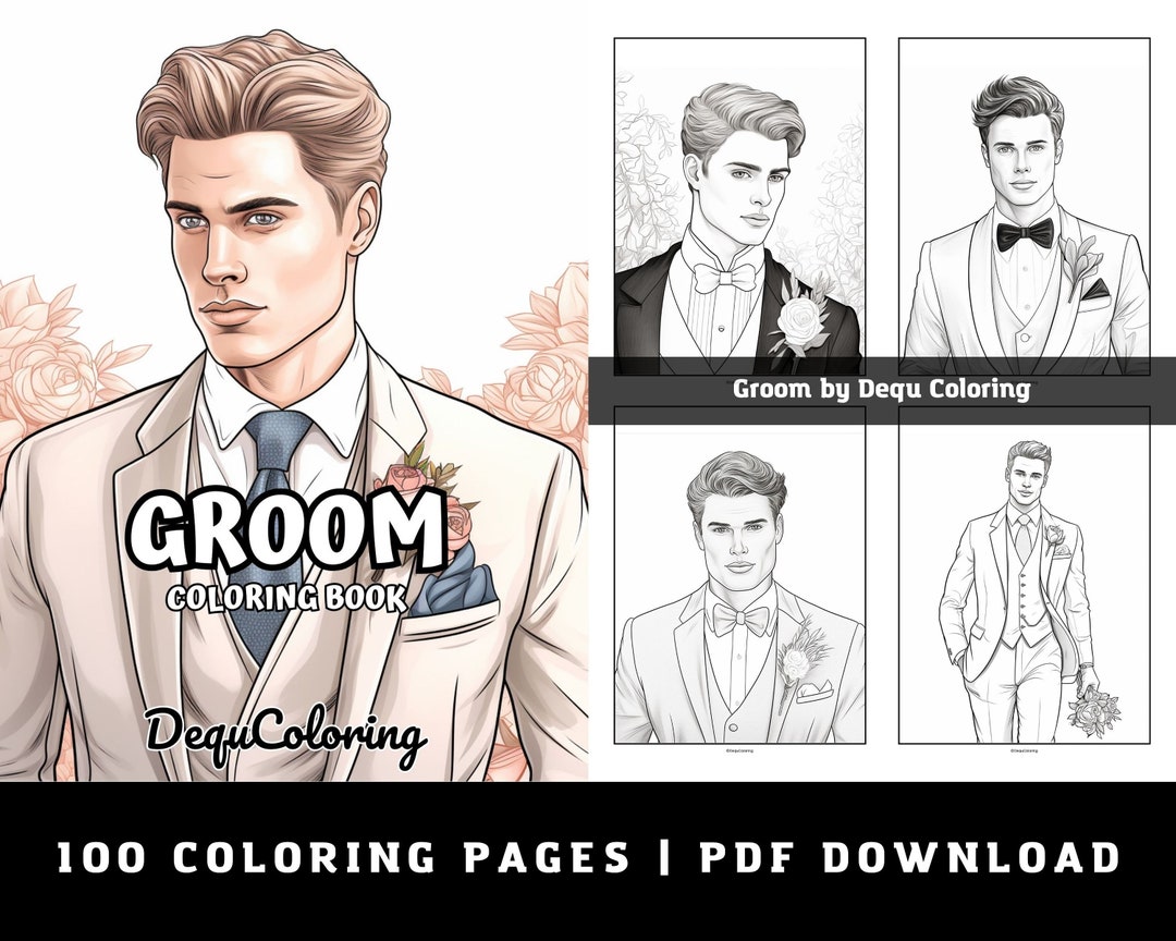 Groom Coloring Pages: 100 Wedding Day Grooms Coloring Book by - Etsy