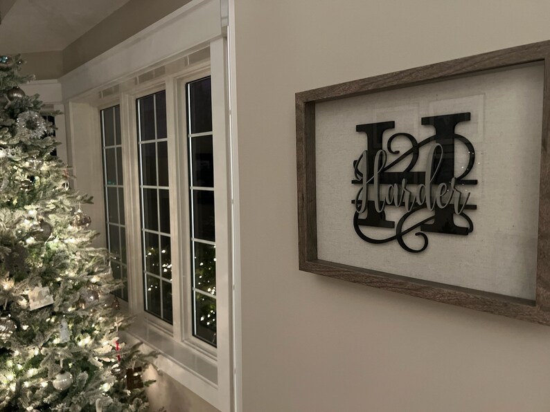 Family Name Split Monogram Shadow Box With Script Font - Etsy