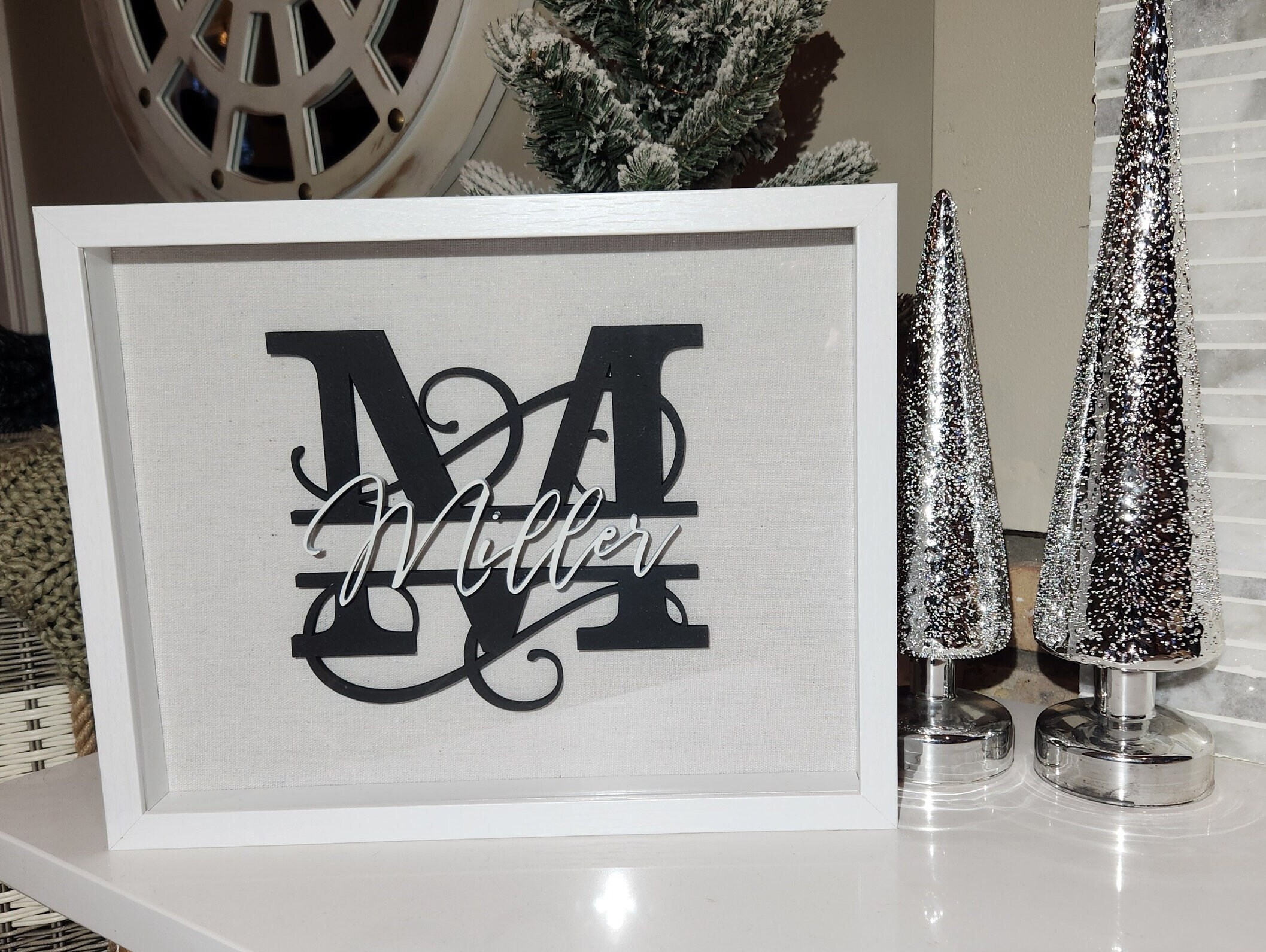 Family Name Split Monogram Shadow Box With Script Font - Etsy