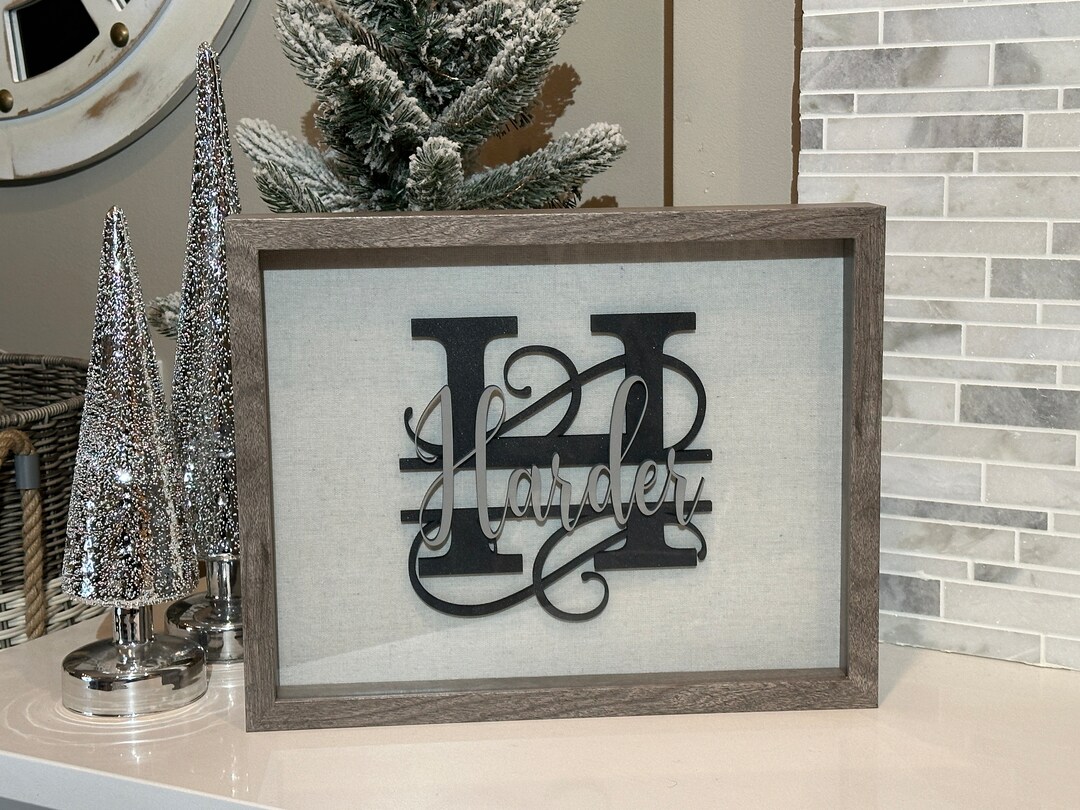 Family Name Split Monogram Shadow Box With Script Font - Etsy