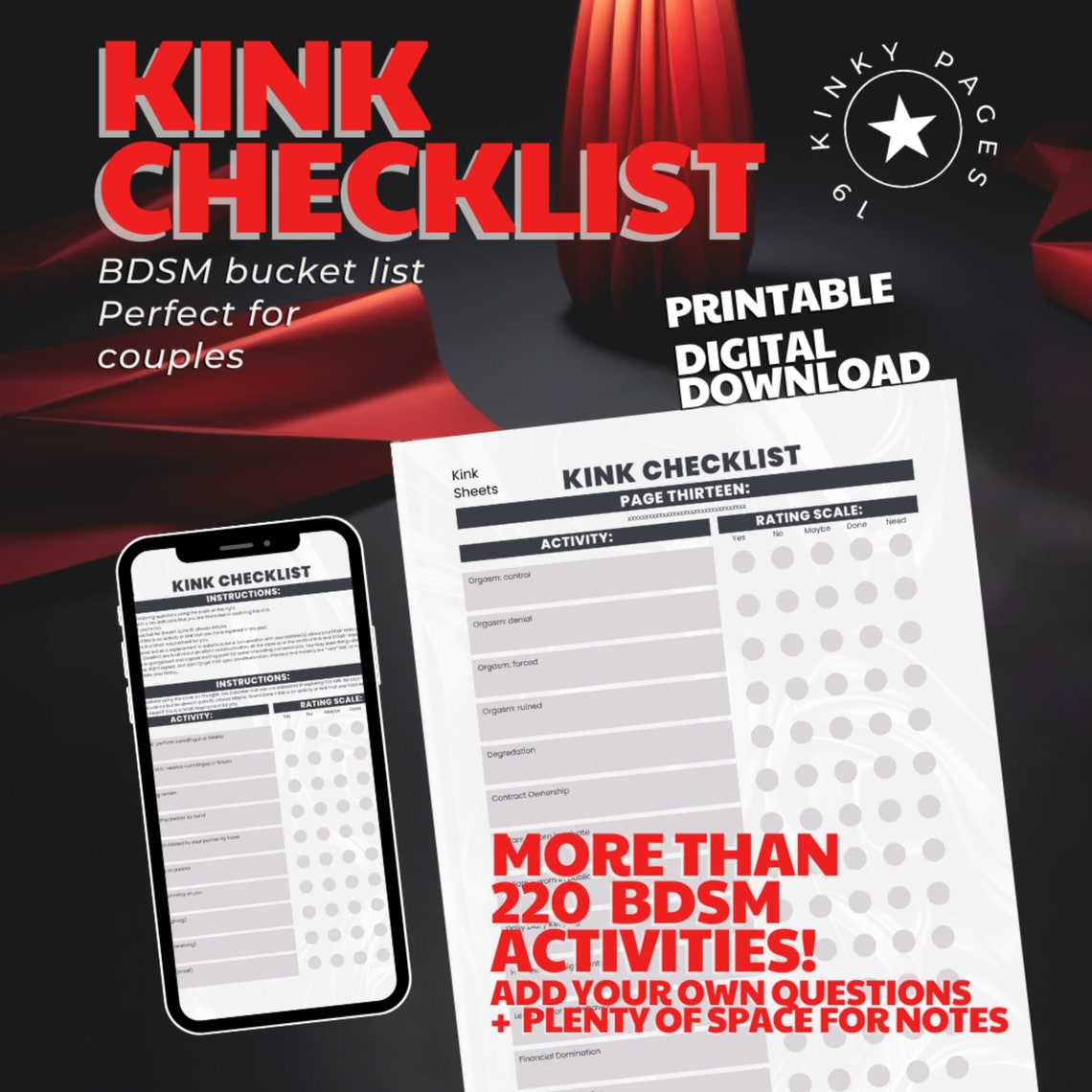 The Kink Checklist 225 Kinky Activities to Rate BDSM Instant Download ...