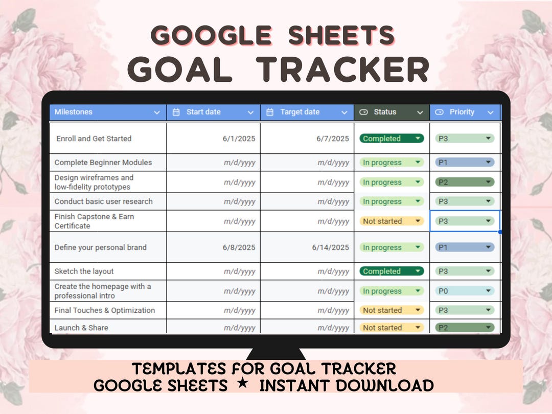 Editable Goal Tracker Google Sheet, Yearly Monthly Goals (digital ...