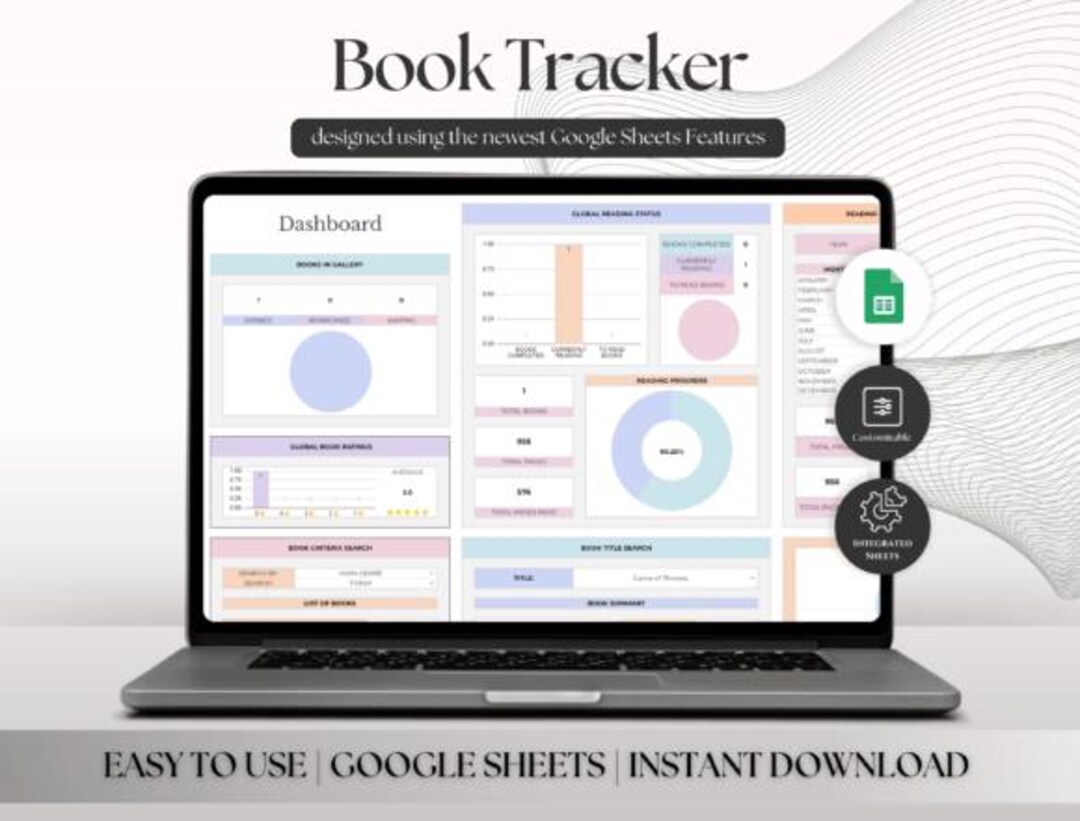Digital Book Tracker Spreadsheet, Reading Planner & Journal, Google ...
