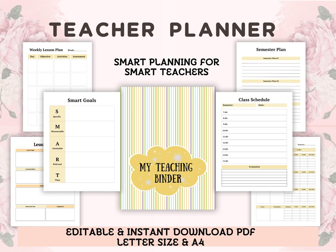 Editable Teacher Planner Canva Template: Printable Lesson Organizer ...