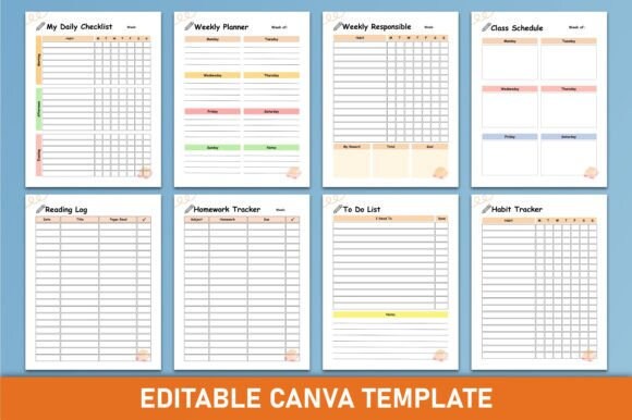 School Planner for Kids Canva Template - Etsy