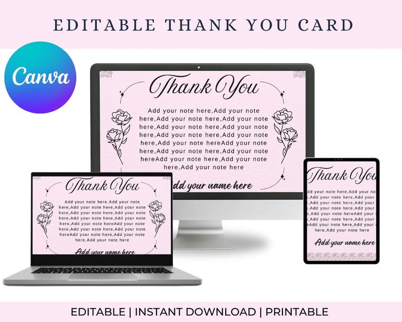Editable Thank You Card Template: Canva Printable PDF (instant Download ...