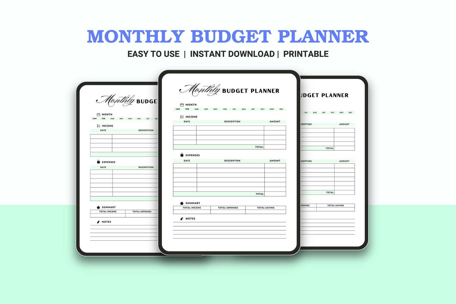 Printable Monthly Budget Planner PDF | Income Tracker, Expense Log ...