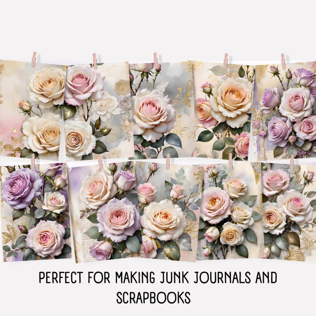 Shabby Chic Roses Digital Paper, Shabby Chic Paper, Digital Paper ...