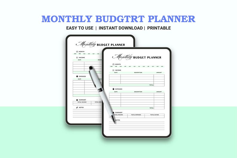 Printable Monthly Budget Planner PDF | Income Tracker, Expense Log ...