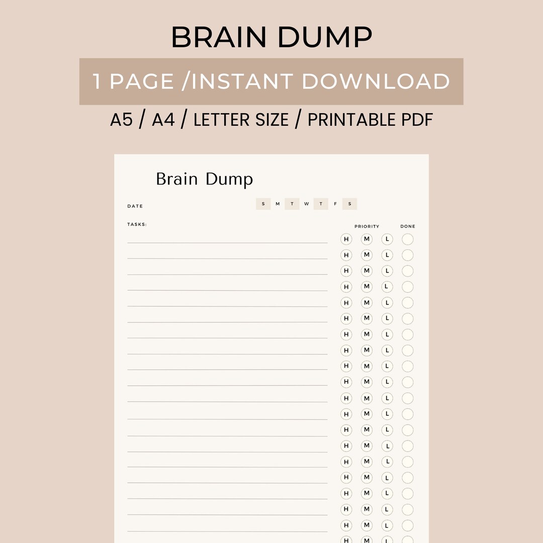 Brain Dump Journal Printable | ADHD Planner Pages | Productivity ...