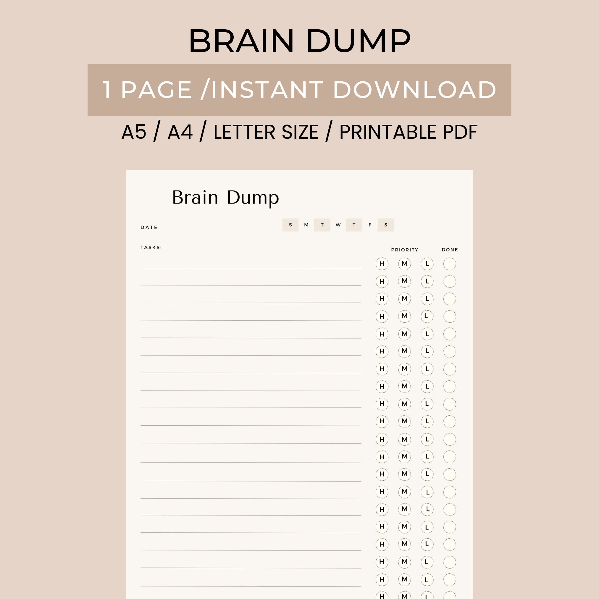 Brain Dump Journal Printable ADHD Planner Pages Productivity Planner ...