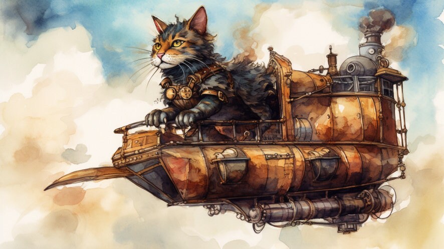 Steampunk Cats Digital Art Collection, Set of 5 Images - Etsy