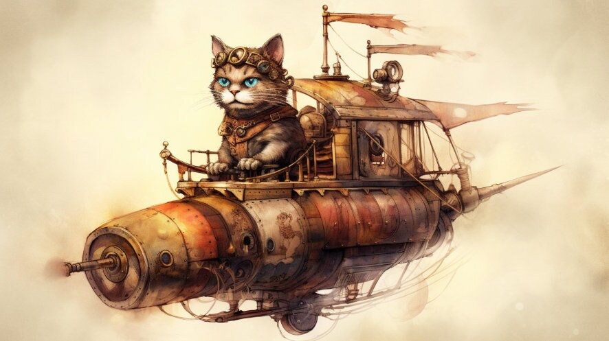 Steampunk Cats Digital Art Collection, Set of 5 Images - Etsy