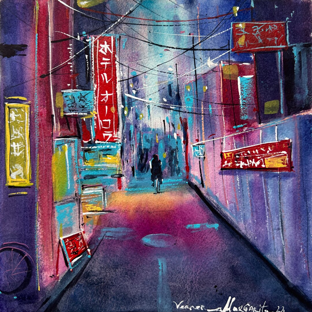 Neon Tokio Original Watercolor Painting - Etsy