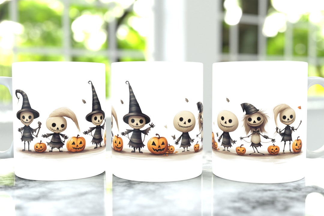 Cute Halloween Skeletons Coffee Mug Wrap, Ceramic Coffee Holiday Mug ...