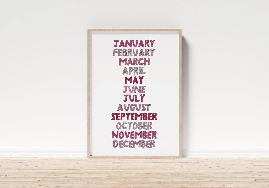 Pink Months Educational Poster for Kids Room Classroom Decor - Etsy