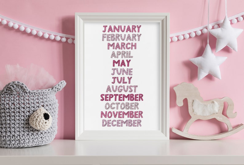 Pink Months Educational Poster for Kids Room Classroom Decor - Etsy