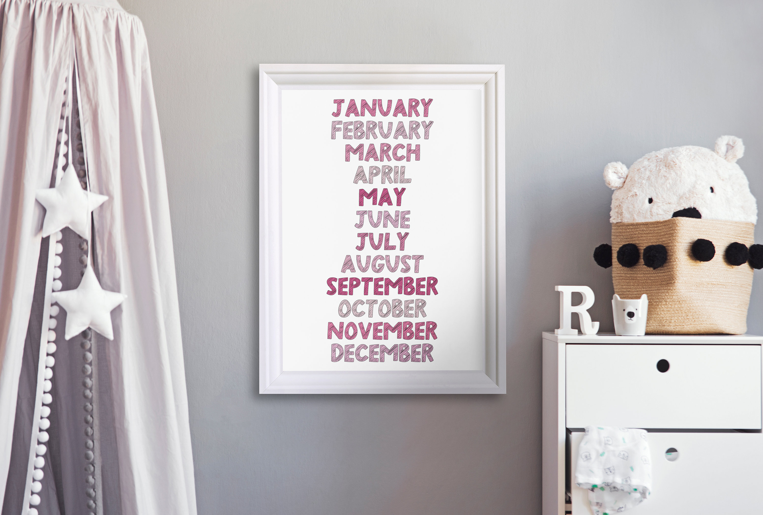 Pink Months Educational Poster for Kids Room Classroom Decor - Etsy