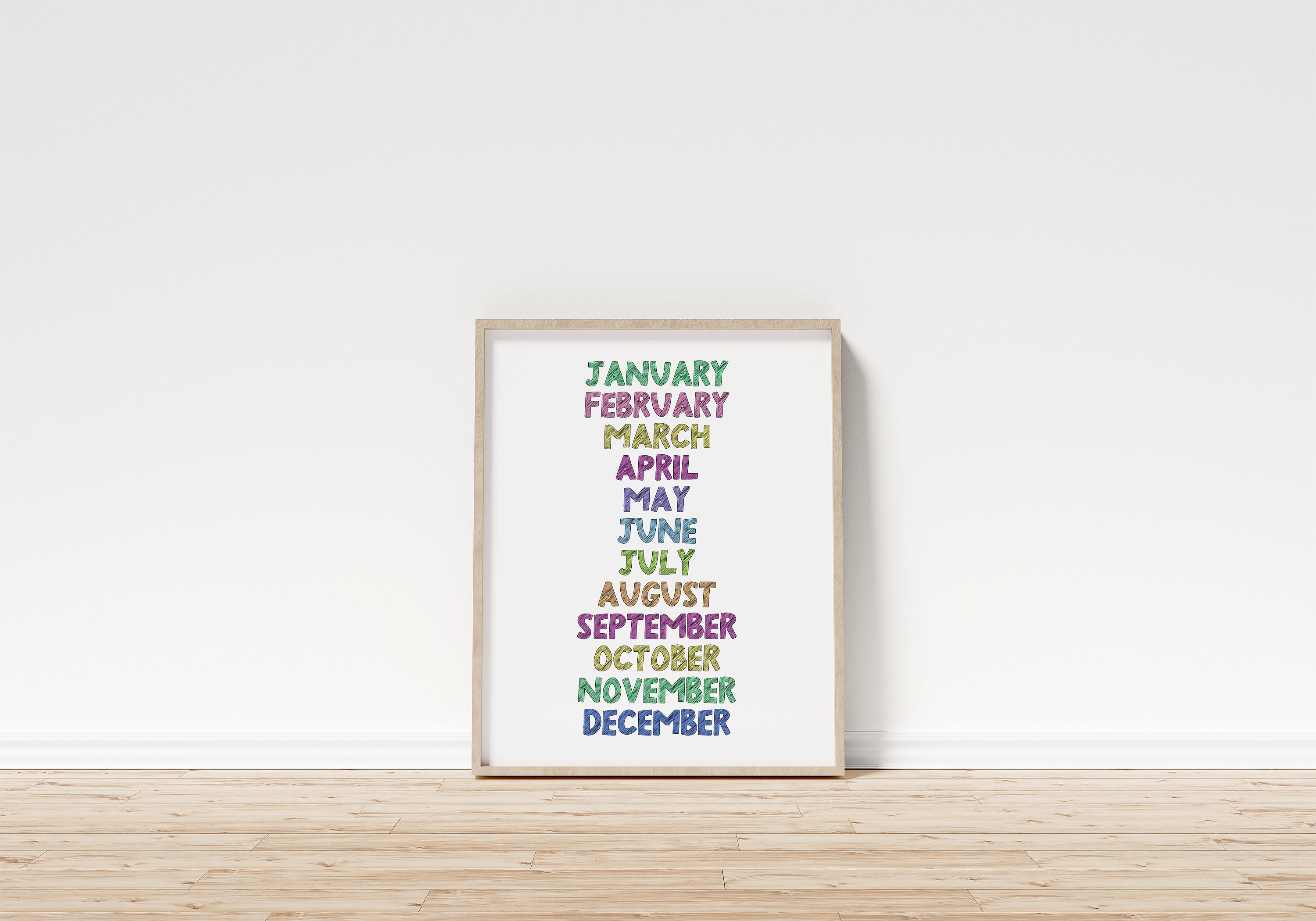 Months Educational Poster Pastel Rainbow Classroom Playroom Decor ...