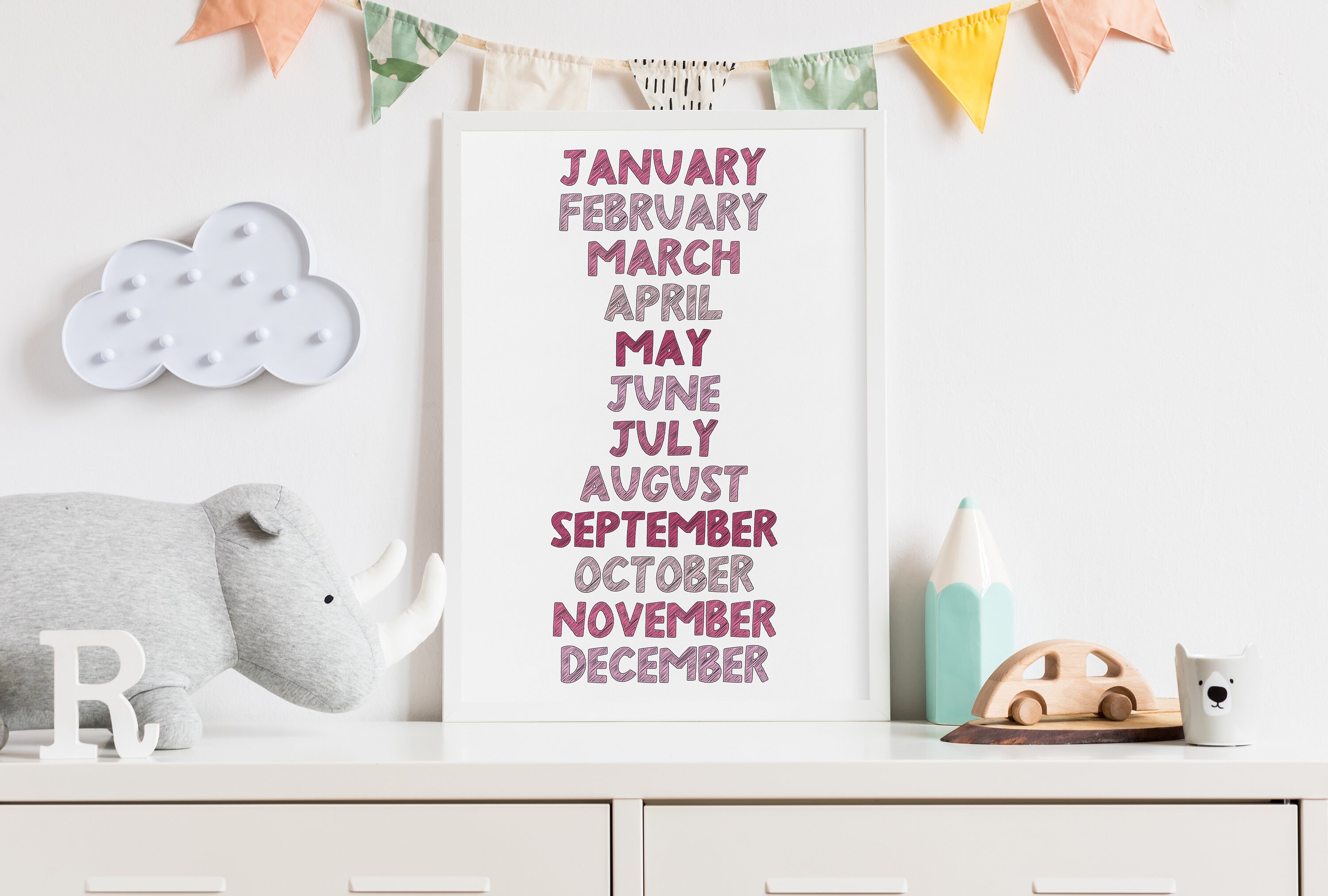 Pink Months Educational Poster for Kids Room Classroom Decor - Etsy