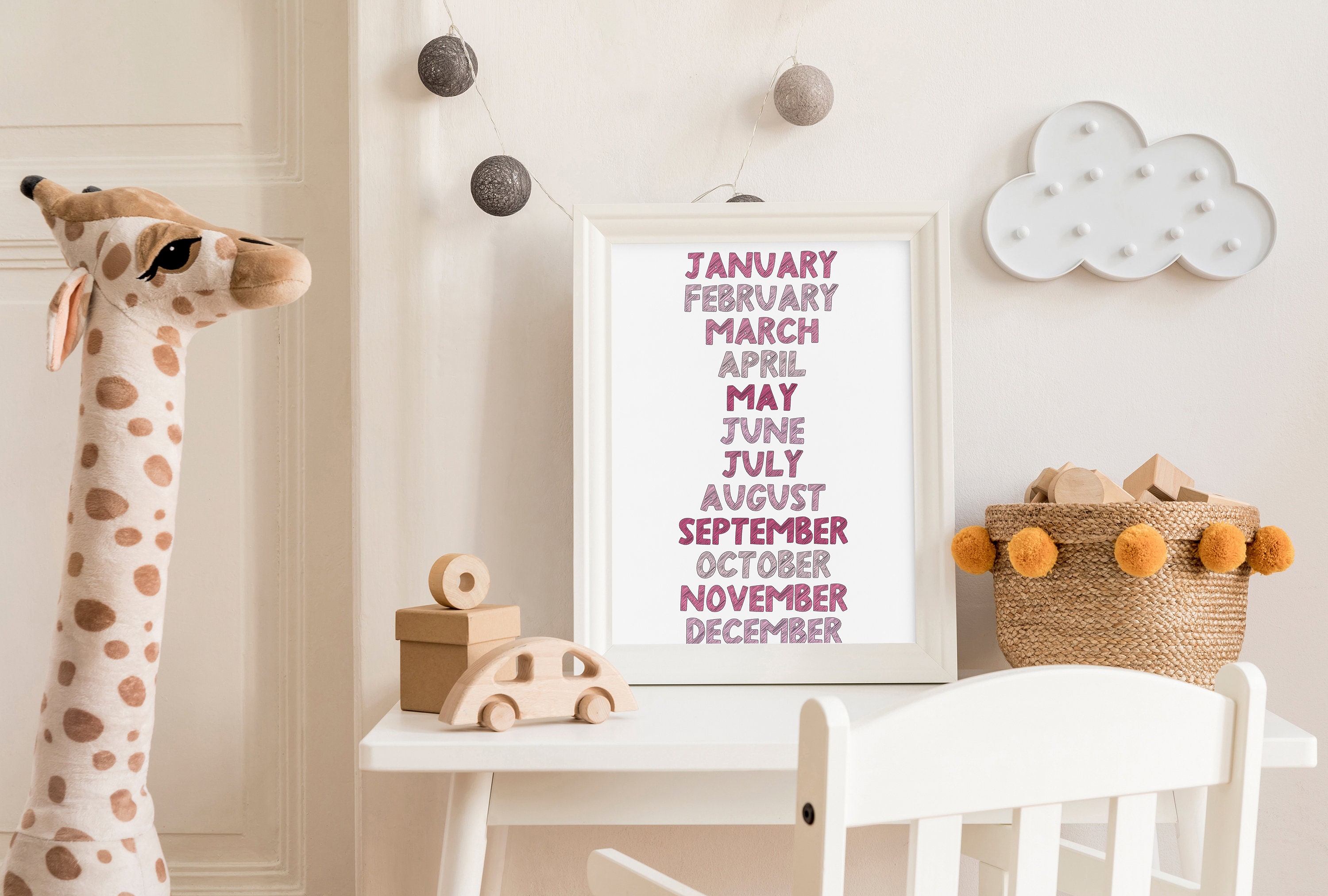 Pink Months Educational Poster for Kids Room Classroom Decor - Etsy