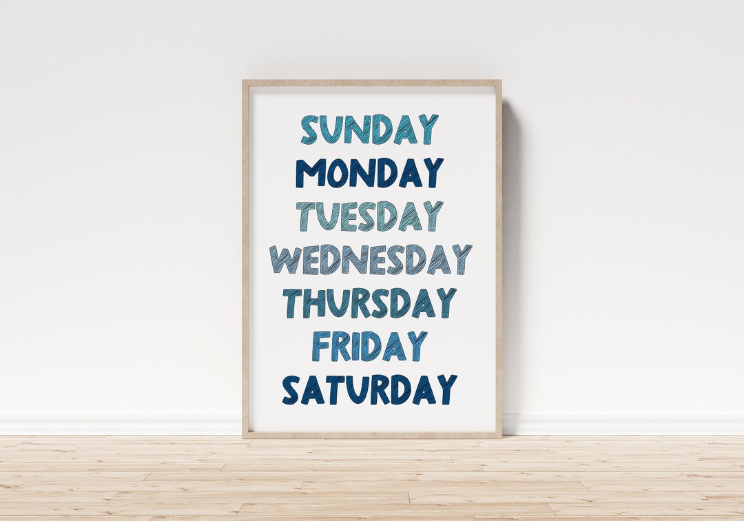 Blue Days of the Week Educational Poster Classroom Decor Homeschool ...
