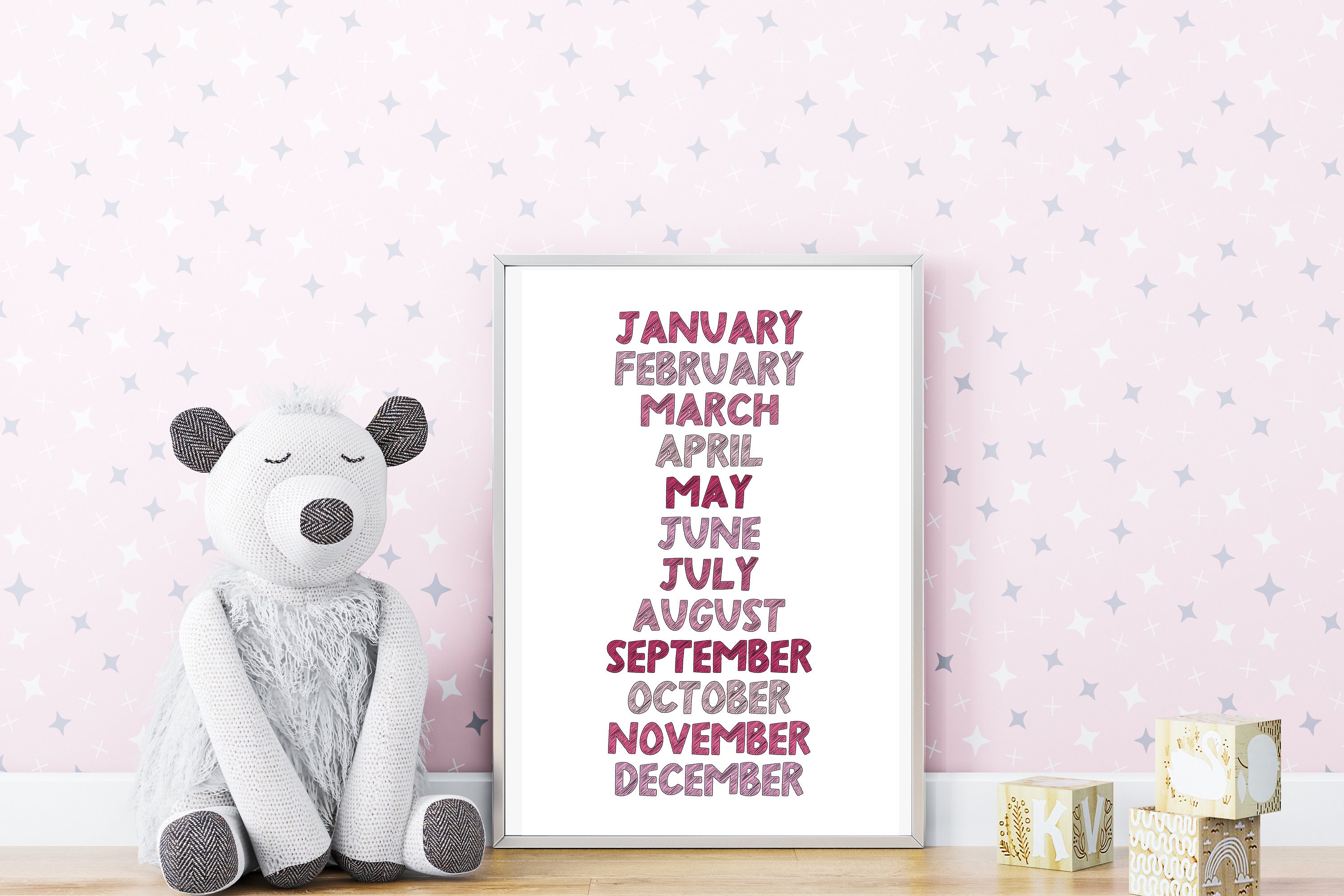Pink Months Educational Poster for Kids Room Classroom Decor - Etsy