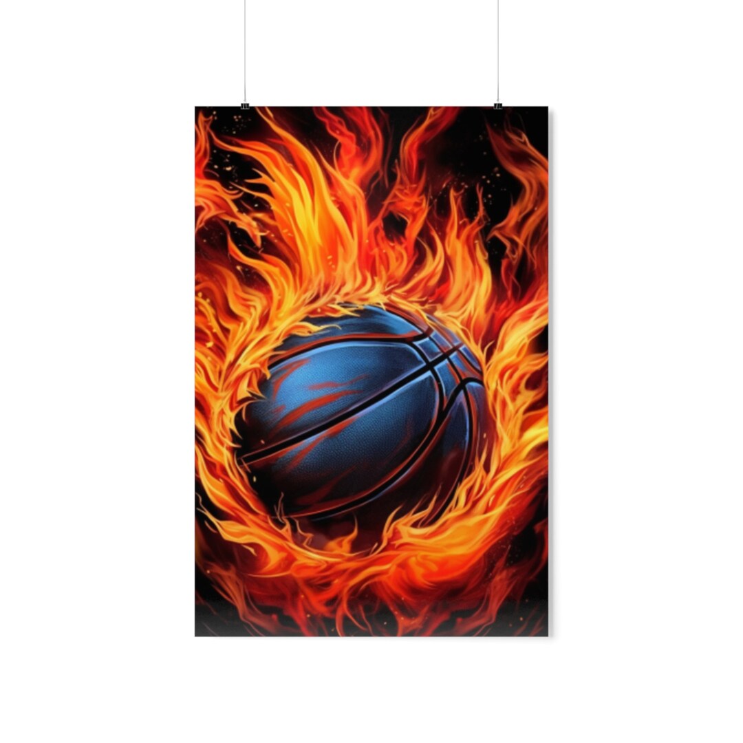 Flaming Basketball Fire Poster Boys Girls Room Premium Matte Vertical ...