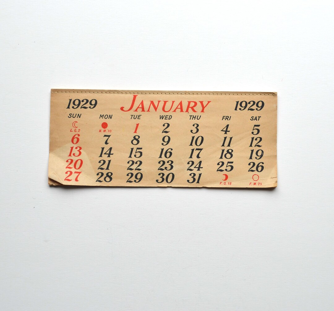 Antique Calendar 1929 - Missing December - Etsy