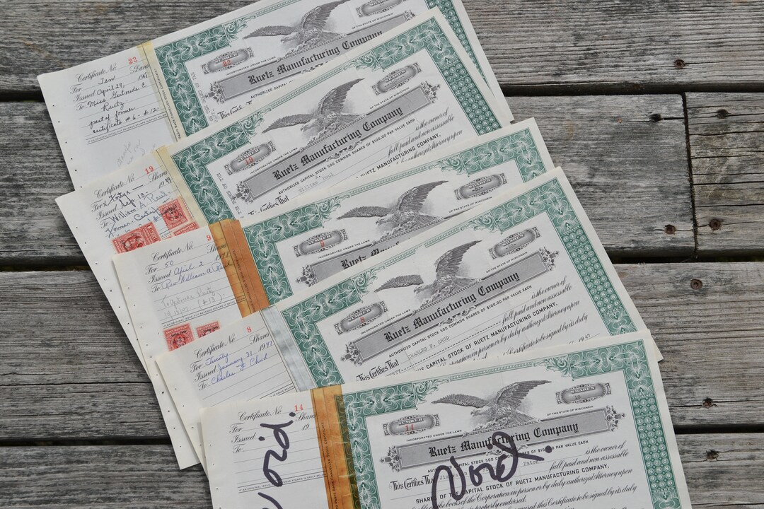 Vintage Shares Certificate and Receipt Stub - Set of 2 - Used and ...