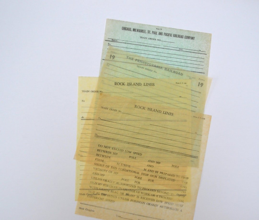 Set of 8 Vintage Tissue Paper Train Forms - Onionskin Forms - Vintage ...