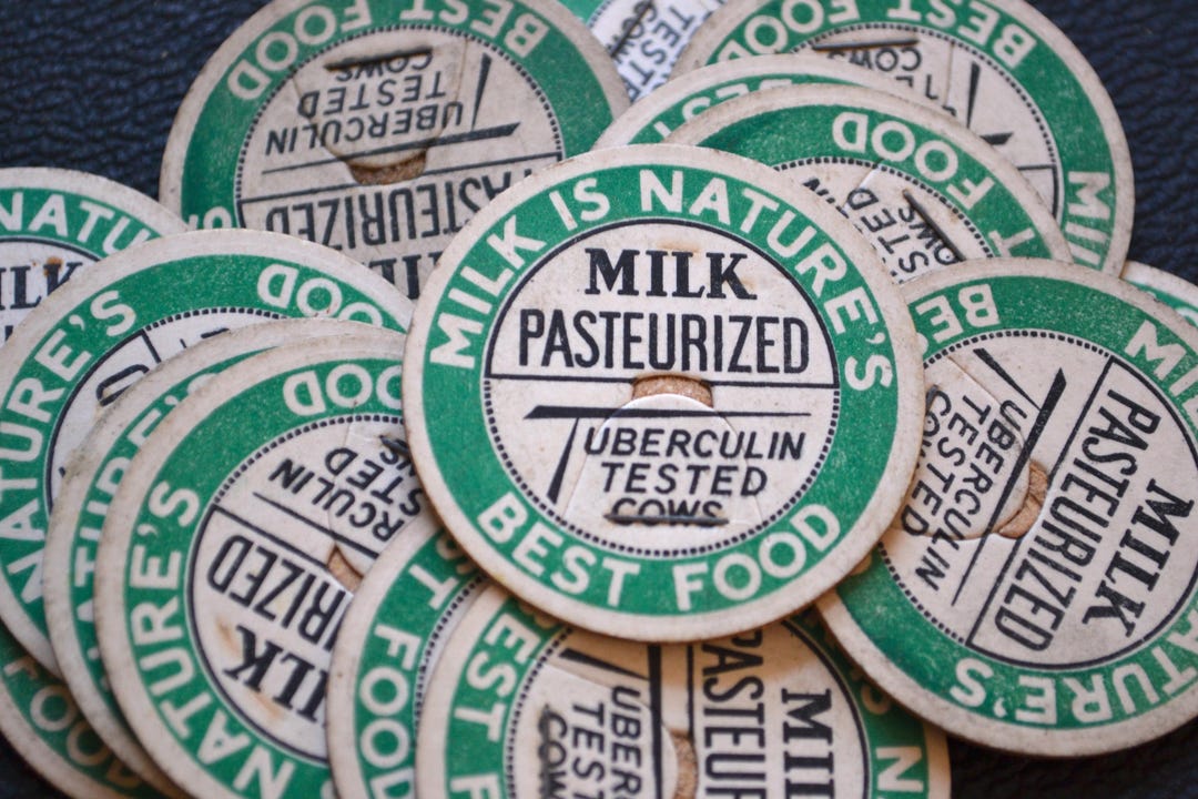 Set of 6 Vintage Milk Caps - "milk is Nature's Best Food" - Vintage ...