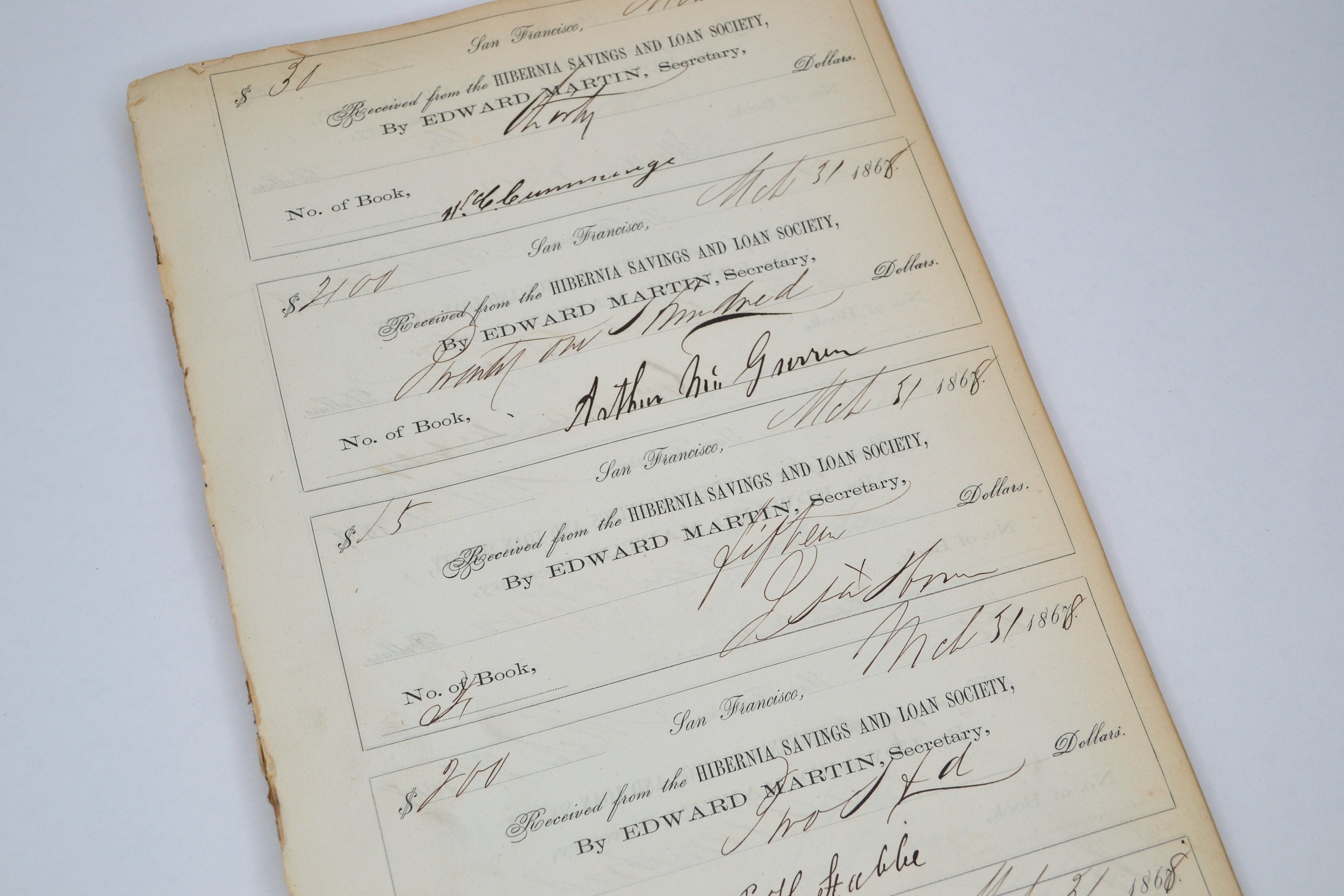 Antique 1868 Check Deposit Ledger Paper Vintage Ledger Paper - Etsy