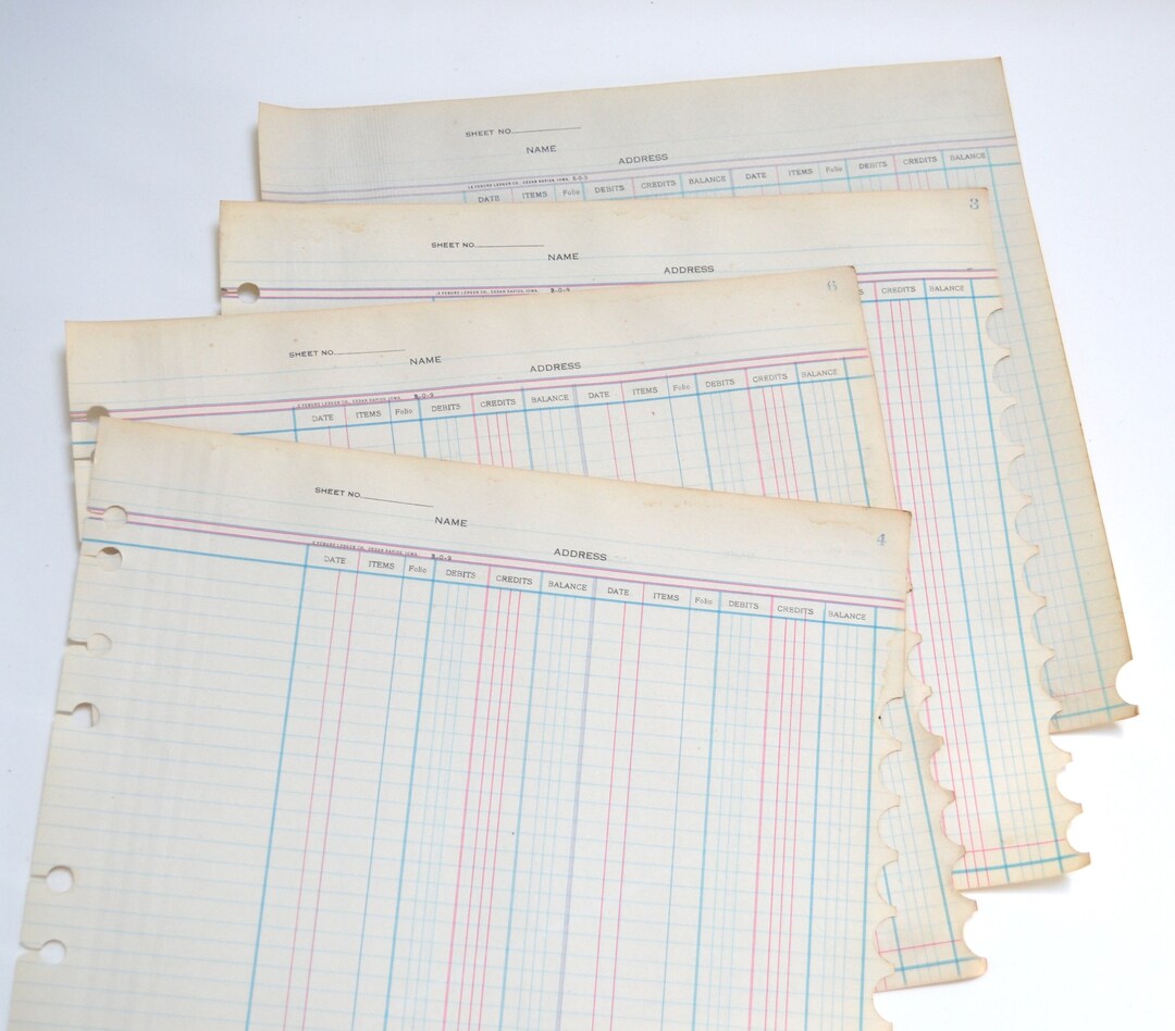 5 or 10 Sheets - 1923 Antique Ledger Paper - Grungy Ledger Sheets- Junk ...