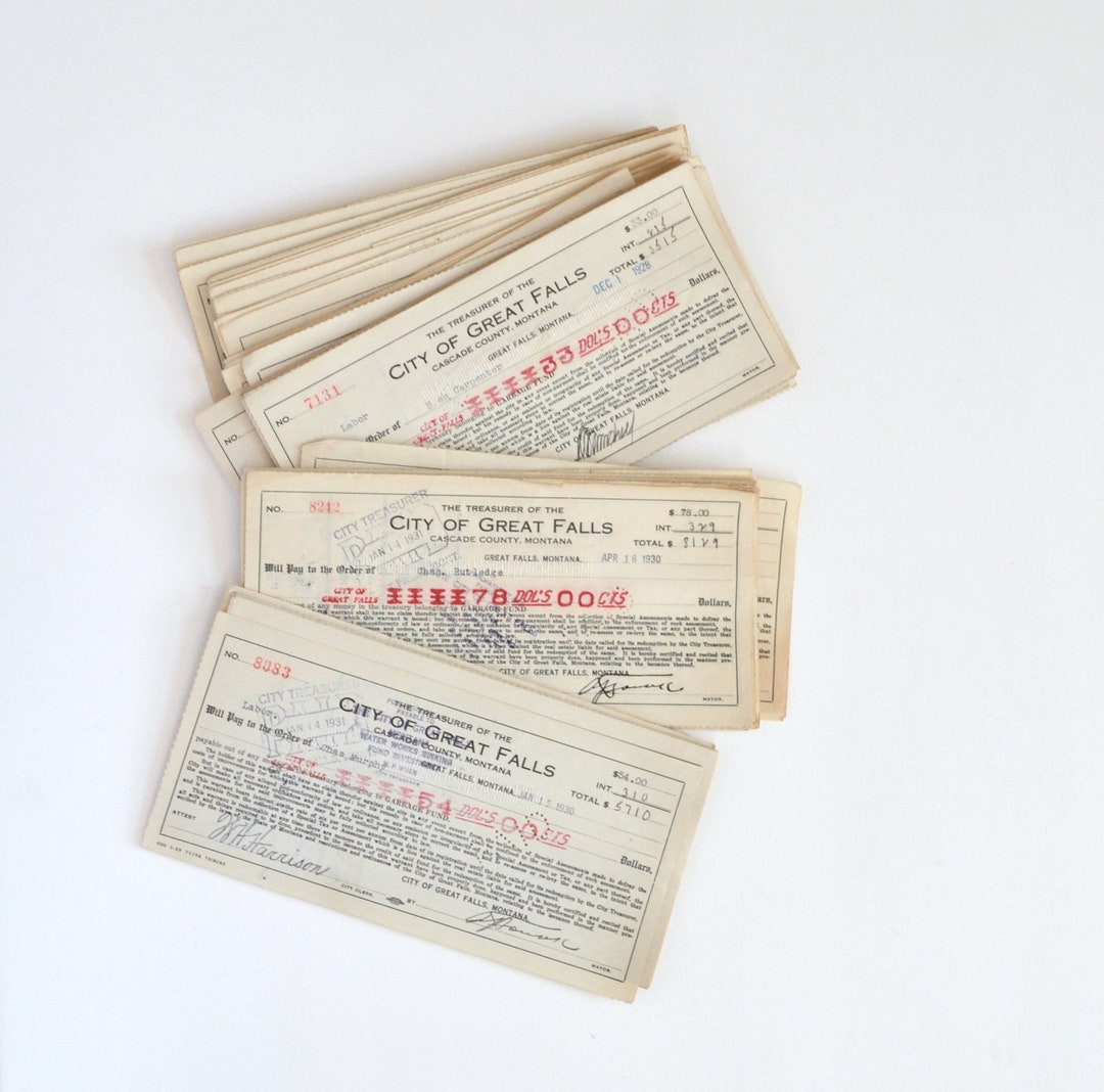 Sets of 5, 10, 20, or 50 Antique Treasurer Checks - Great Falls ...