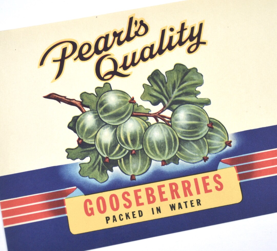 1940's Gooseberry Can Label Pearl's Quality Salem, Oregon Vintage ...