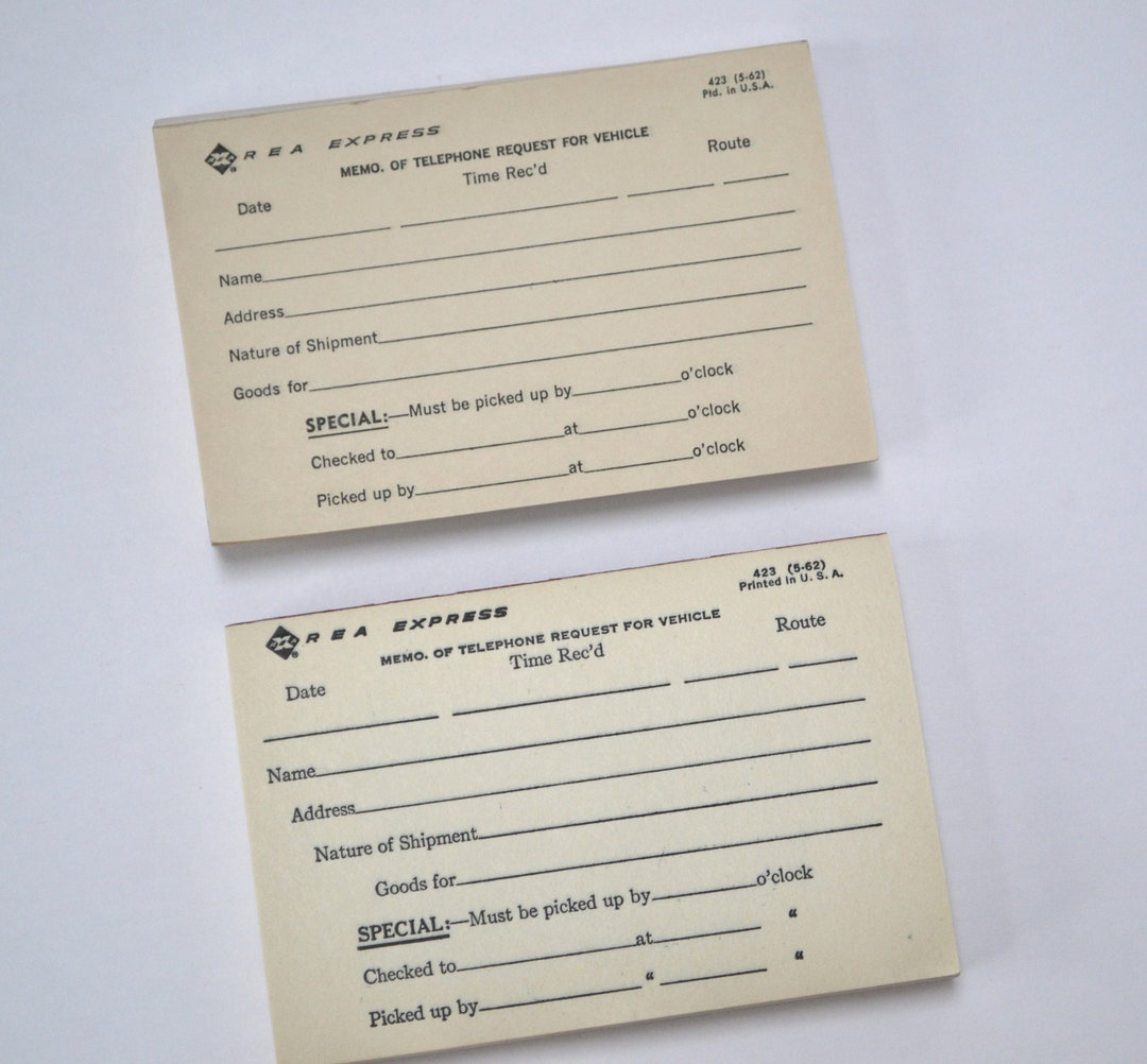Set of 10 Vintage REA Express Memo for Request for Vehicle - Vintage ...