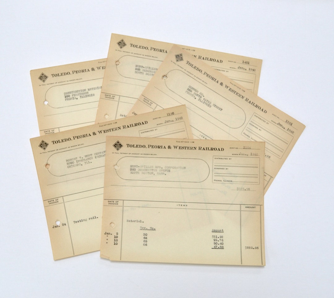 Set of 2 or 4 Vintage Railroad Invoices the Peoria Road Toledo, Peoria ...