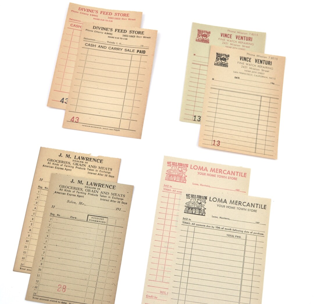 Set of 8 Vintage Receipts - Vintage Ephemera - Vintage Invoice ...