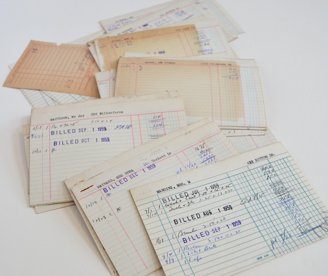Vintage Billing Record Cards - Set of 8, 20, or 50 - Large Vintage ...