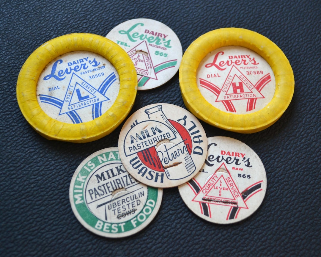 Set of 6 Vintage Milk Caps - Lever's Dairy Milk Caps Lewiston Maine - Etsy
