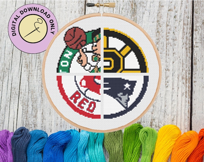 Boston Sports Teams- PDF Cross Stitch Pattern- Patriots, Celtics, Red ...