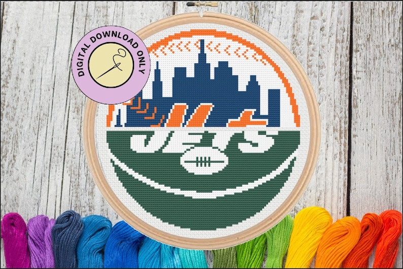 New York Sports Teams- PDF Cross Stitch Pattern- Mets and Jets - Etsy