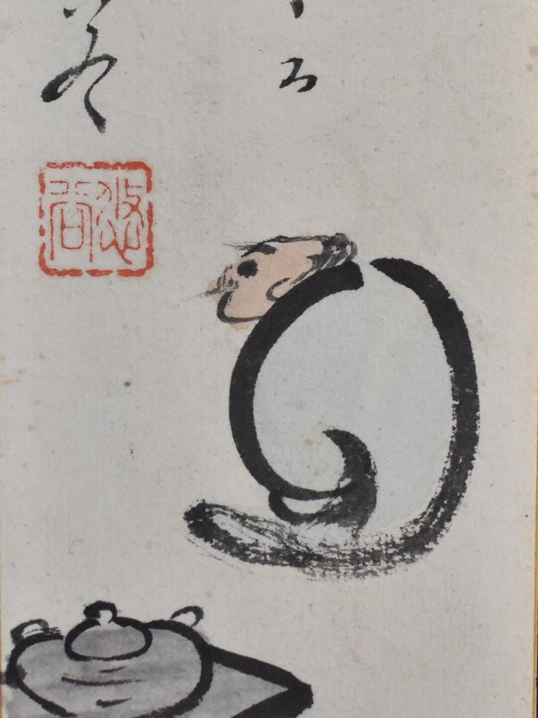 Japanese TANZAKU Hand Painted Cute Ojiisan Curled up With Teapot ...