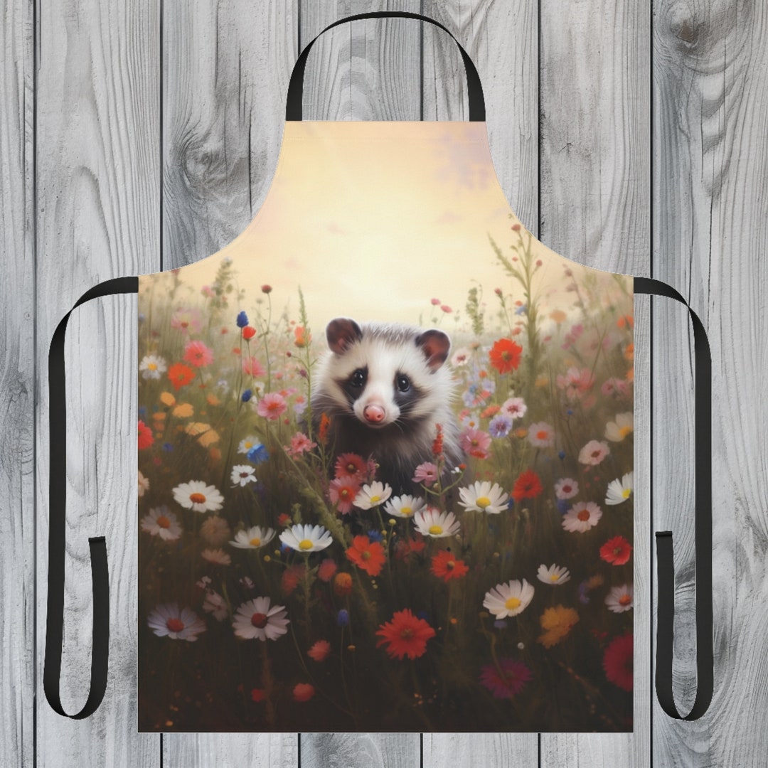 Whimsical Floral Opossum Art Apron, Apron Gift, Kitchen Apron, Gift for ...