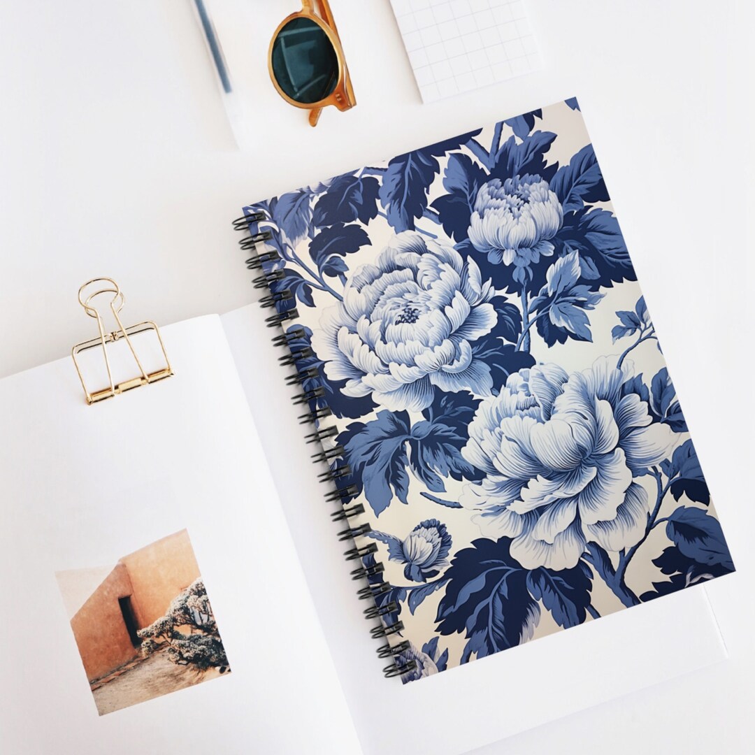 Blue and White Peonies Spiral Notebook, Journal, Lined Notebook, Cute ...