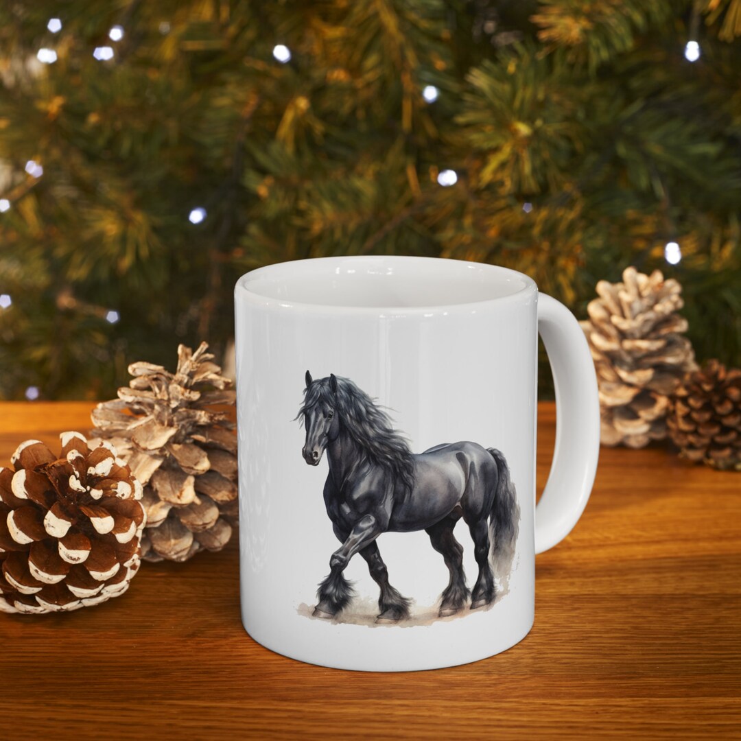 Watercolor Friesian Horse Coffee Mug, Black Friesian Stallion, Horse ...
