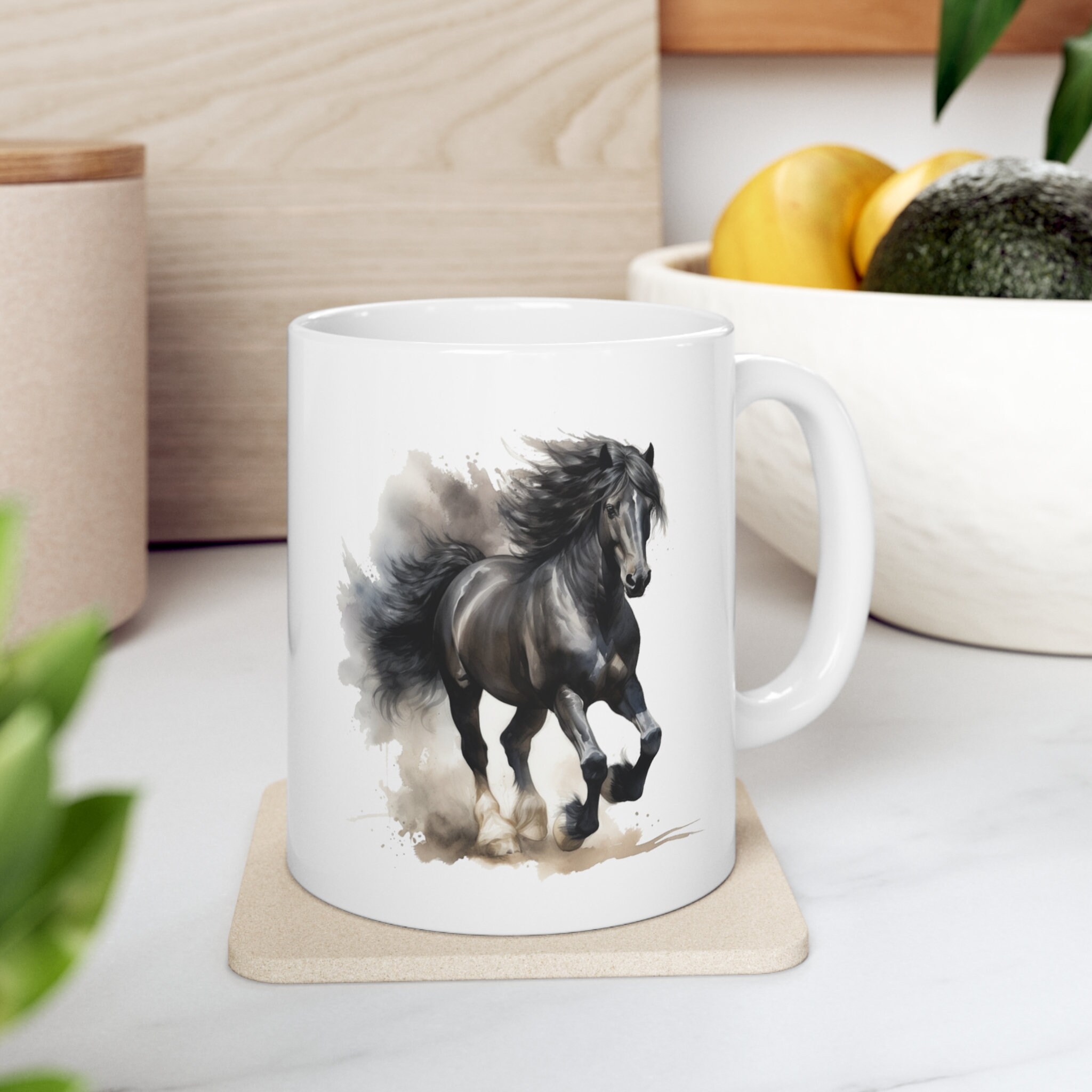 Watercolor Black Stallion Horse Coffee Mug, Horse Art, Gift for Her ...