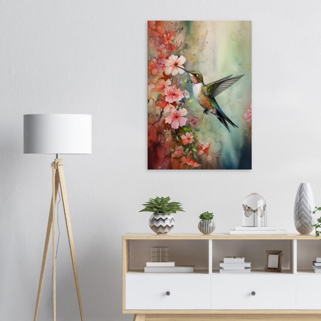Spring Floral Hummingbird Canvas, Bird Canvas, Hummingbird Art, Floral ...